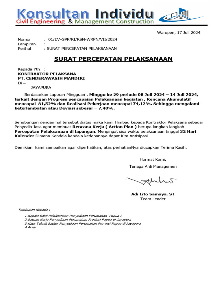 Surat Percepatan Pelaksanaan | PDF