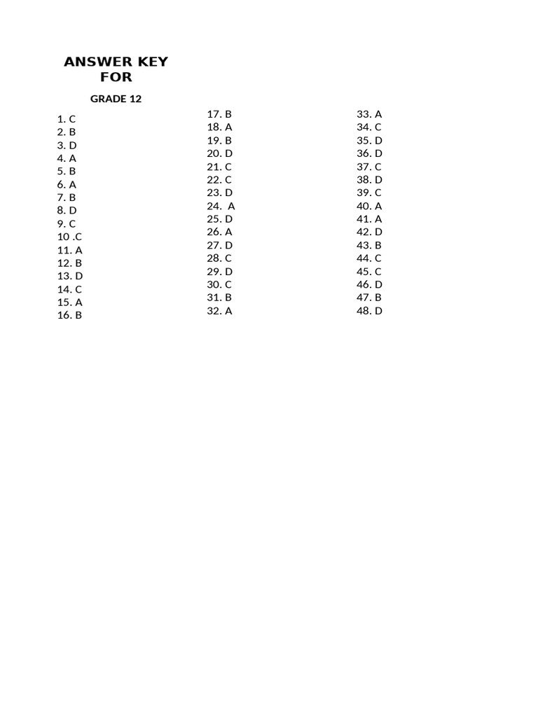 Answer Key For 12 | PDF