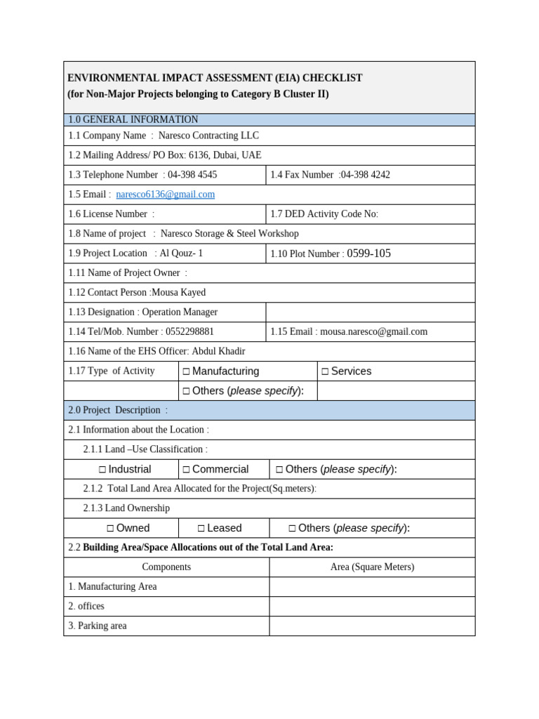 Environmental Impact Assessment Checklist | PDF