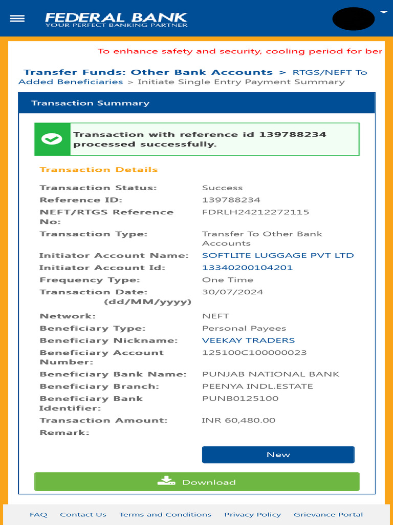 Successful NEFT Transfer to Veekay Traders | PDF