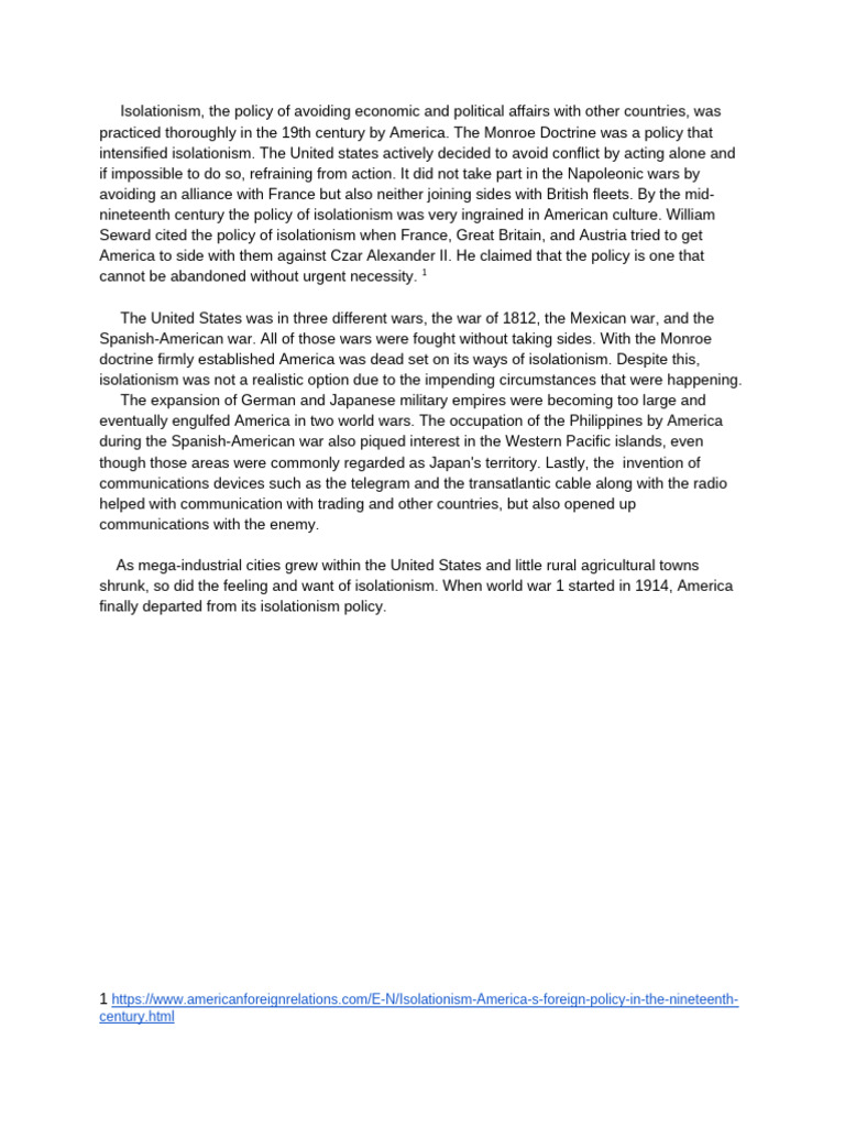 Essay - Isolationism and Involvement | PDF