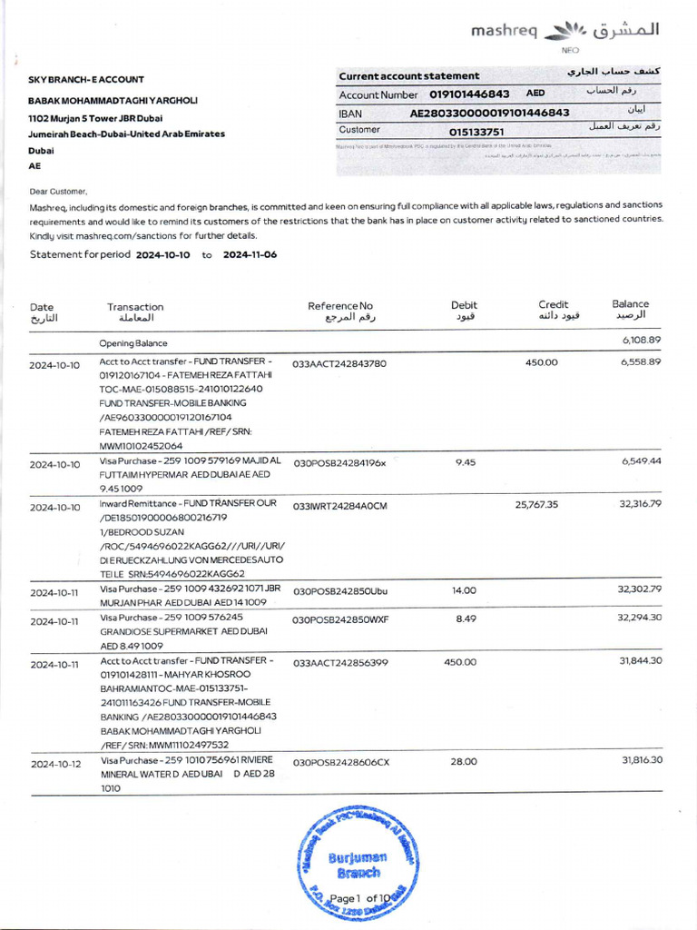 Babak Bank Statment | PDF