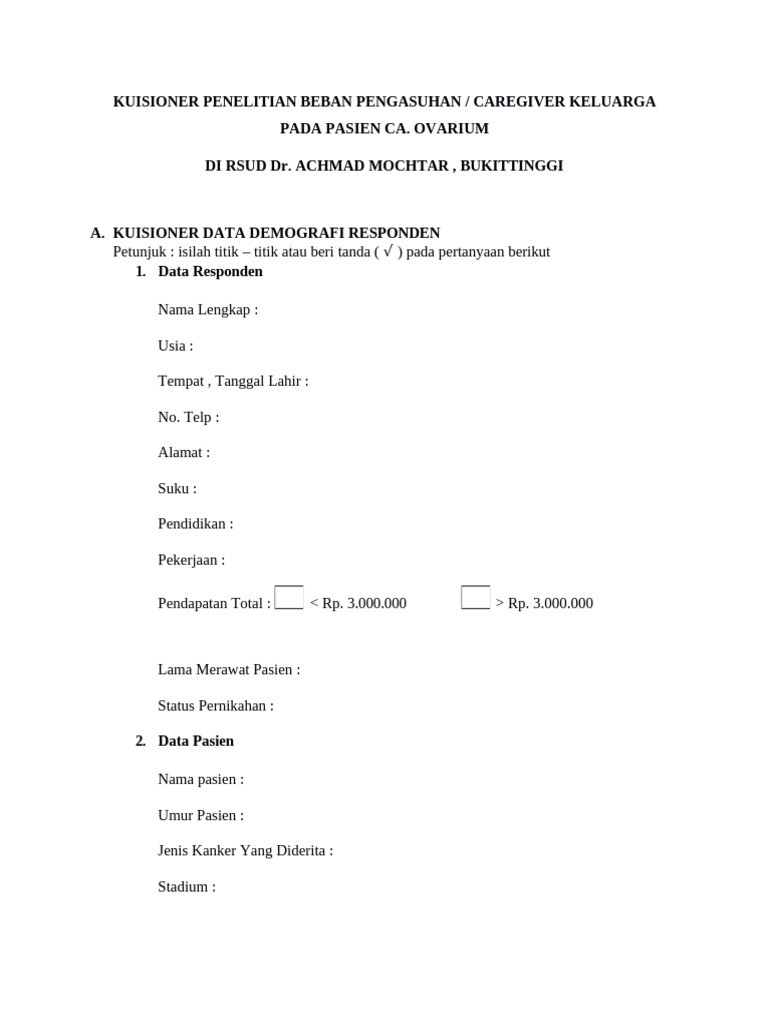 Kuisioner Penelitian Zbi | PDF