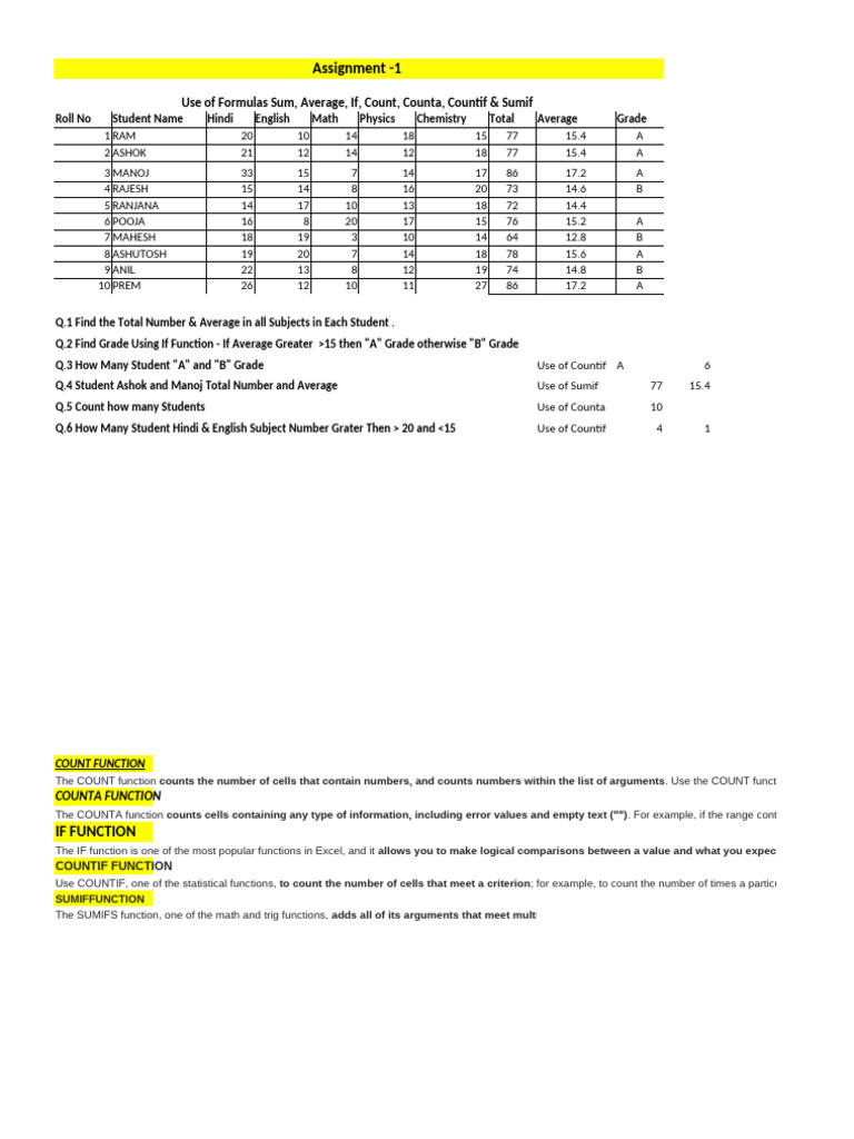 Excel Practical Assignments | PDF | Fruit | Vegetables