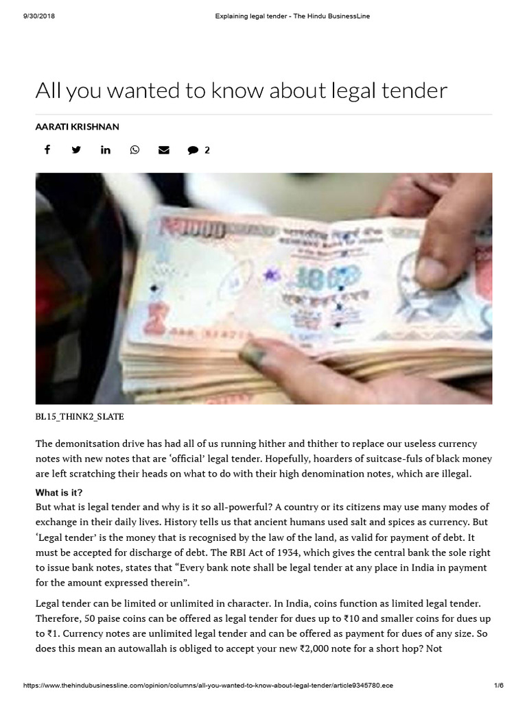 Explaining Legal Tender - The Hindu BusinessLine | PDF | Legal Tender ...