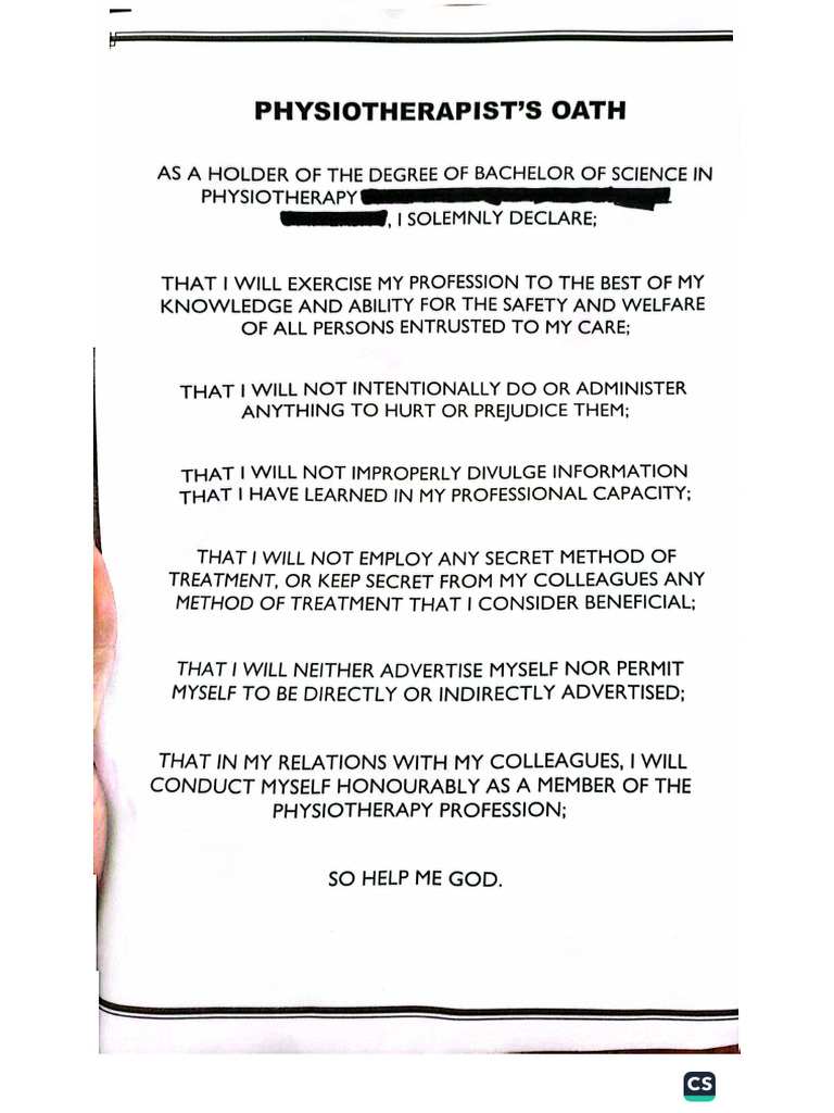 physiotherapy oath | PDF