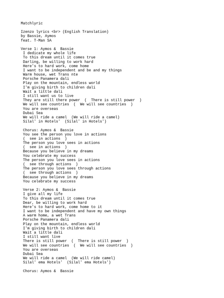 Izenzo Lyrics English Translation | PDF