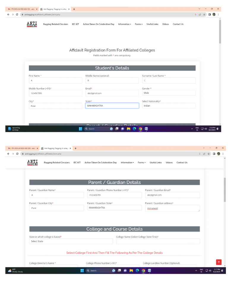 Anti Ragging Form Filling Process_241217_195000 | PDF