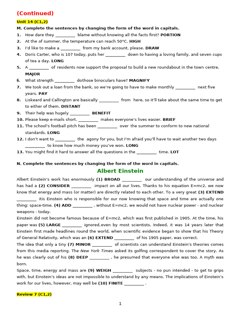 Word Formation C1-C2 - Part 2 - HS - 10 B | PDF