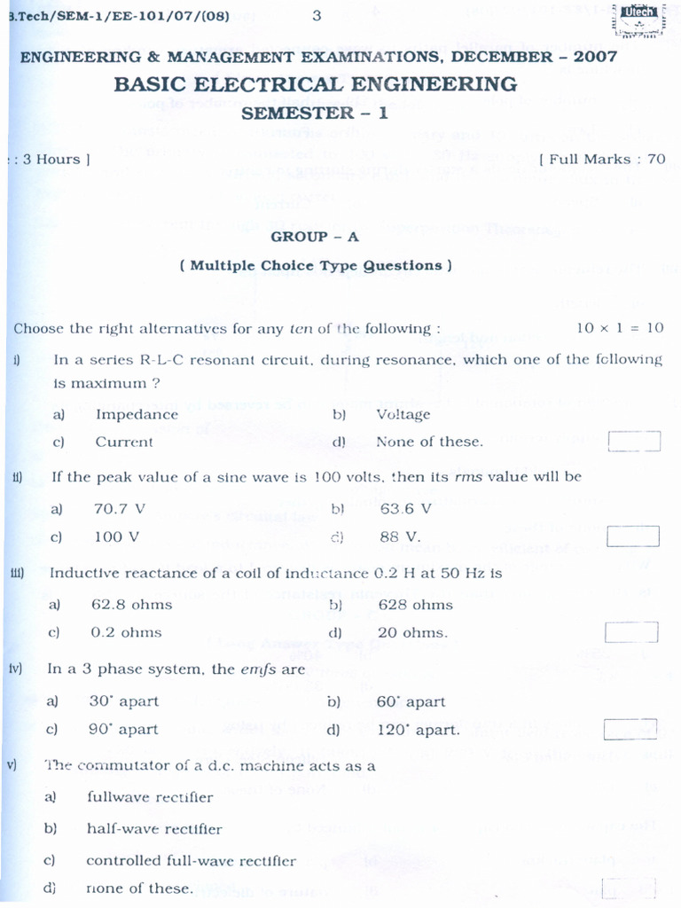 Basic Electrical Engineering - EE101 - 07 | PDF