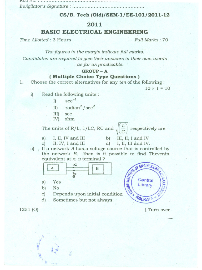 Basic Electrical Engineering (Old) - EE101 - 11 | PDF