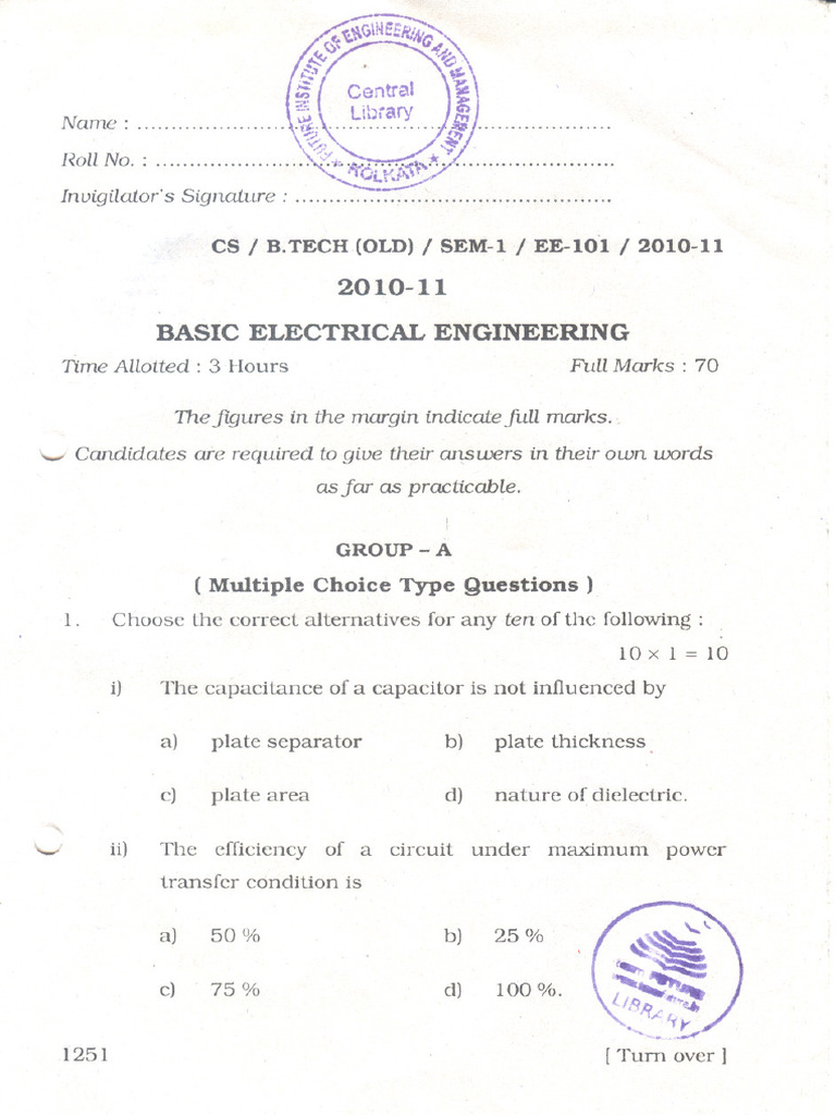 Basic Electrical Engineering - EE101 - 10 | PDF