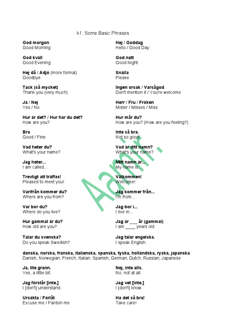 Swedish Phrases | PDF