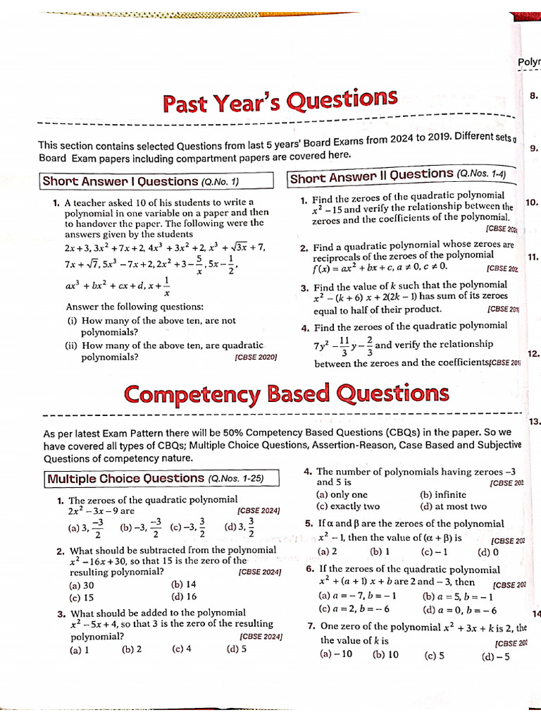 Polynomials, Class - X, DPP | PDF