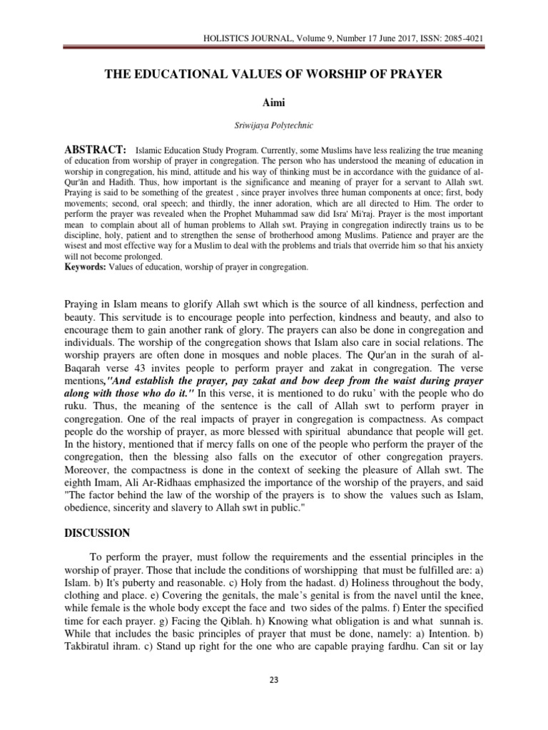 Educational Values of Congregational Prayer | PDF | Prayer | Worship