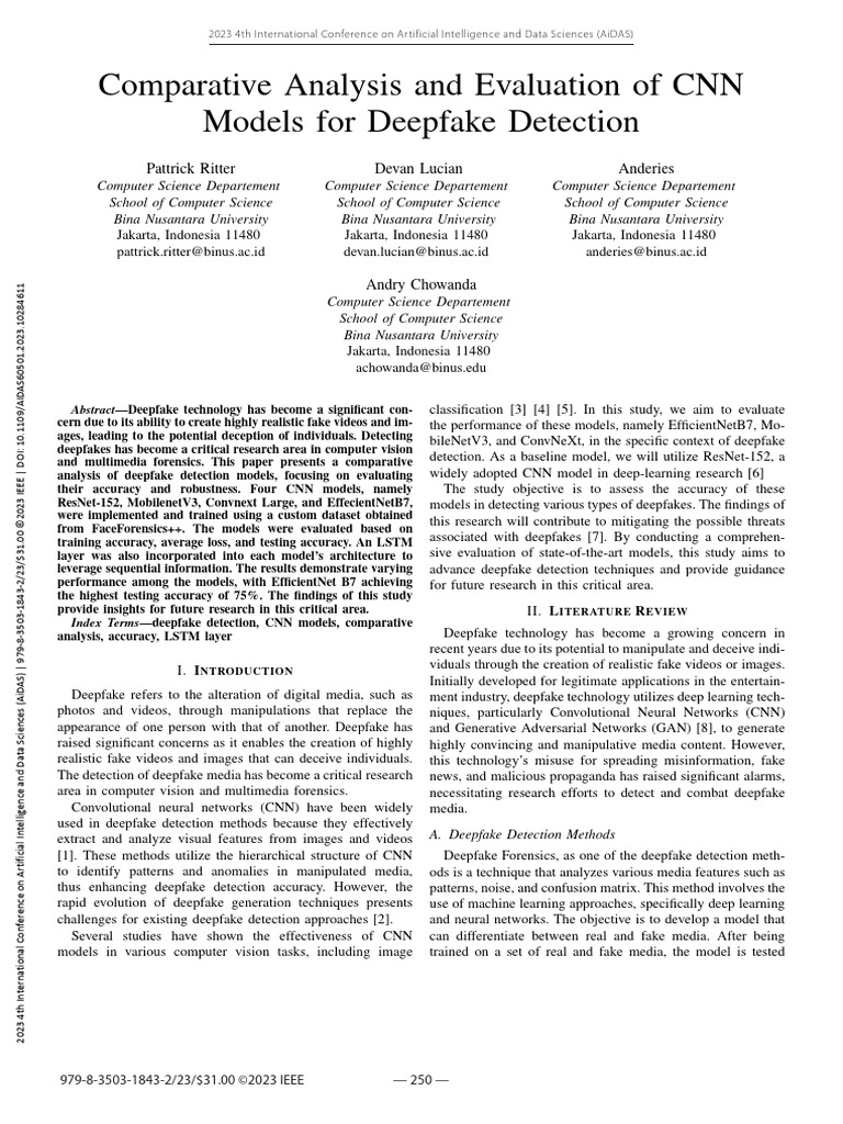 CNN Models for Deepfake Detection Analysis | PDF | Deep Learning ...