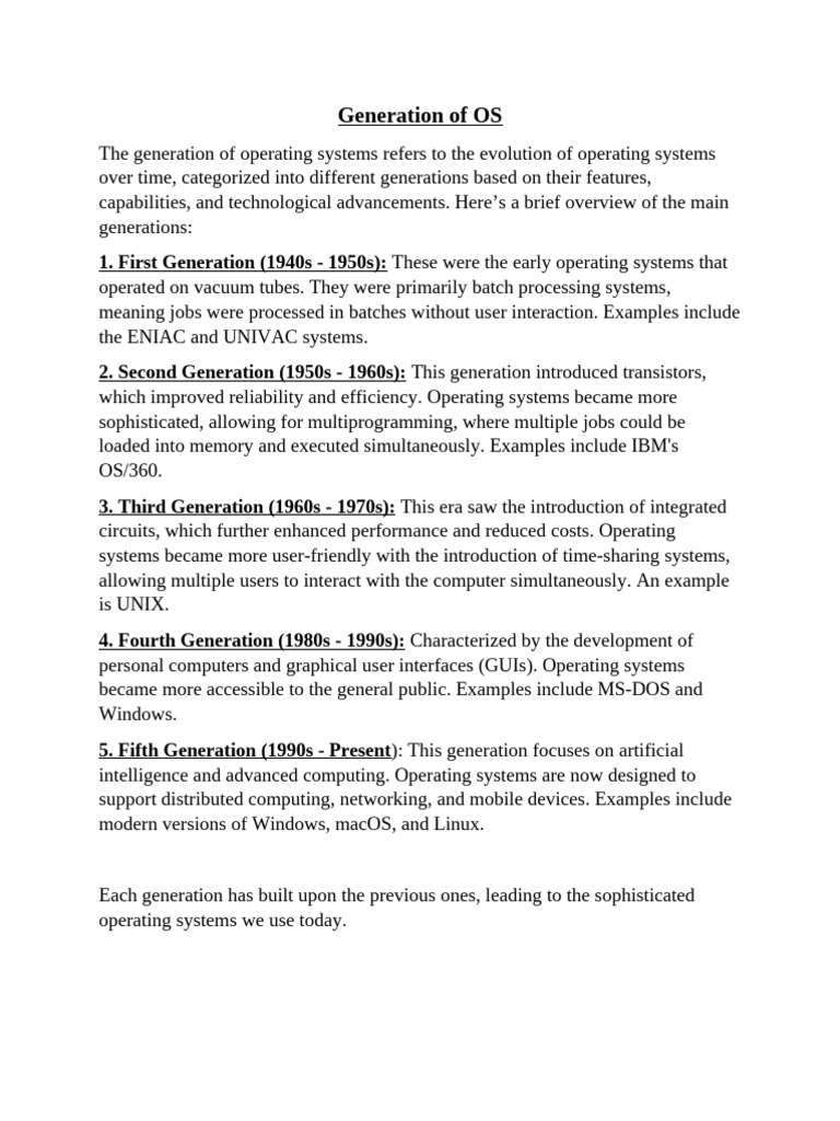 Generation of OS | PDF | Operating System | Databases