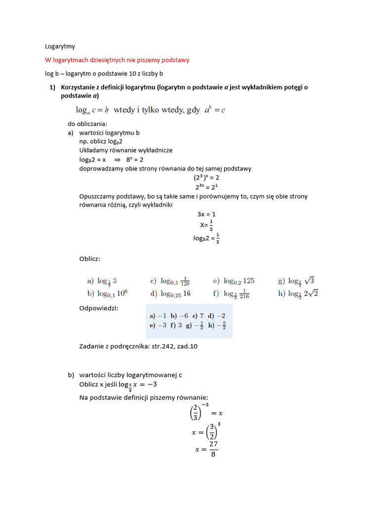 Logarytmy Powtórzenie | PDF