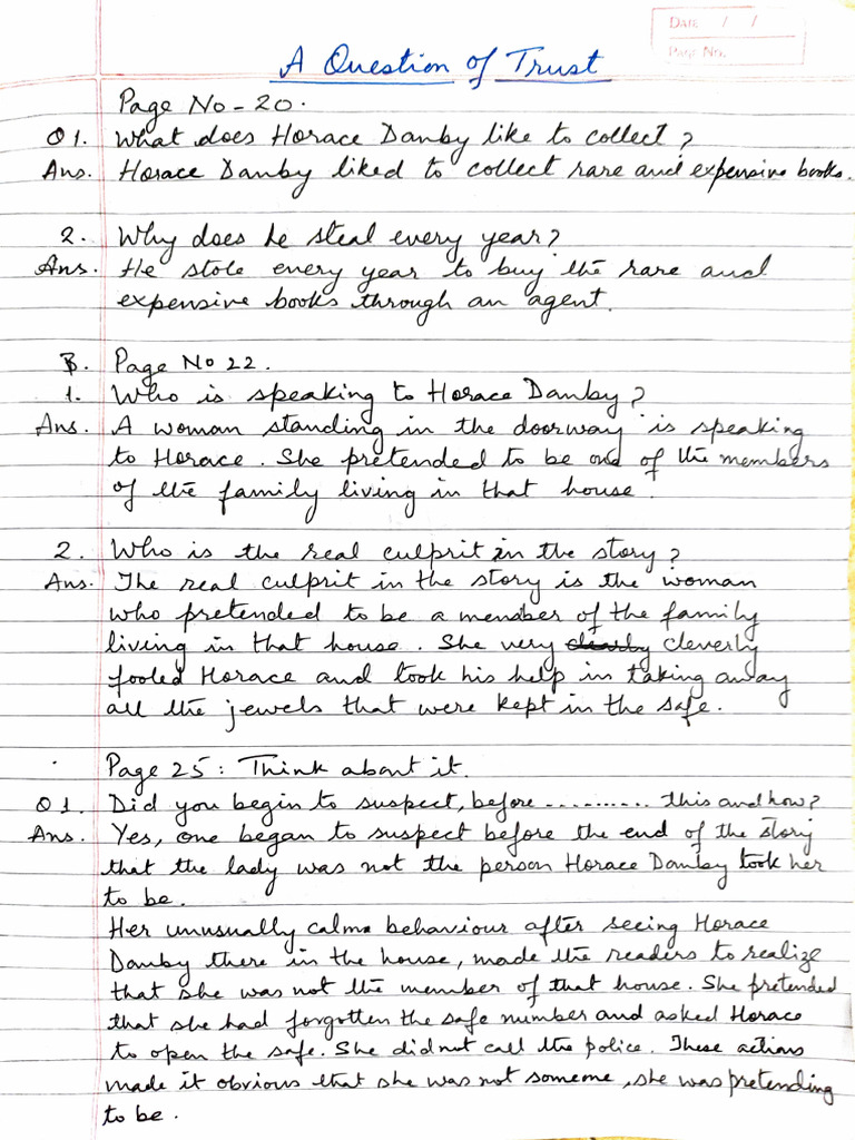 A Question of Trust: Class 10 Guide | PDF