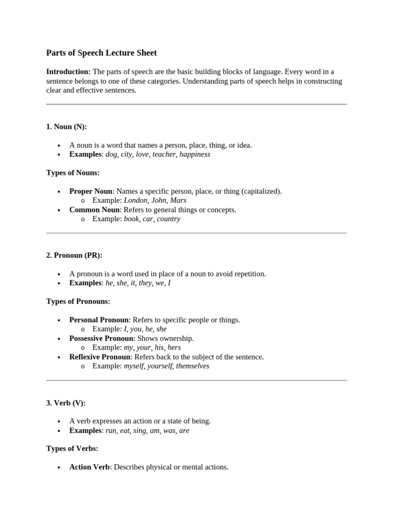Understanding Parts of Speech Guide | PDF | Noun | Part Of Speech