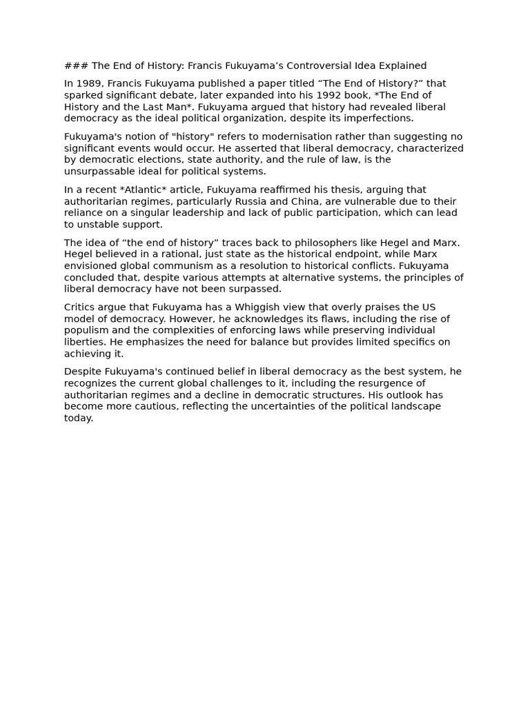 Fukuyama's End of History Explained | PDF