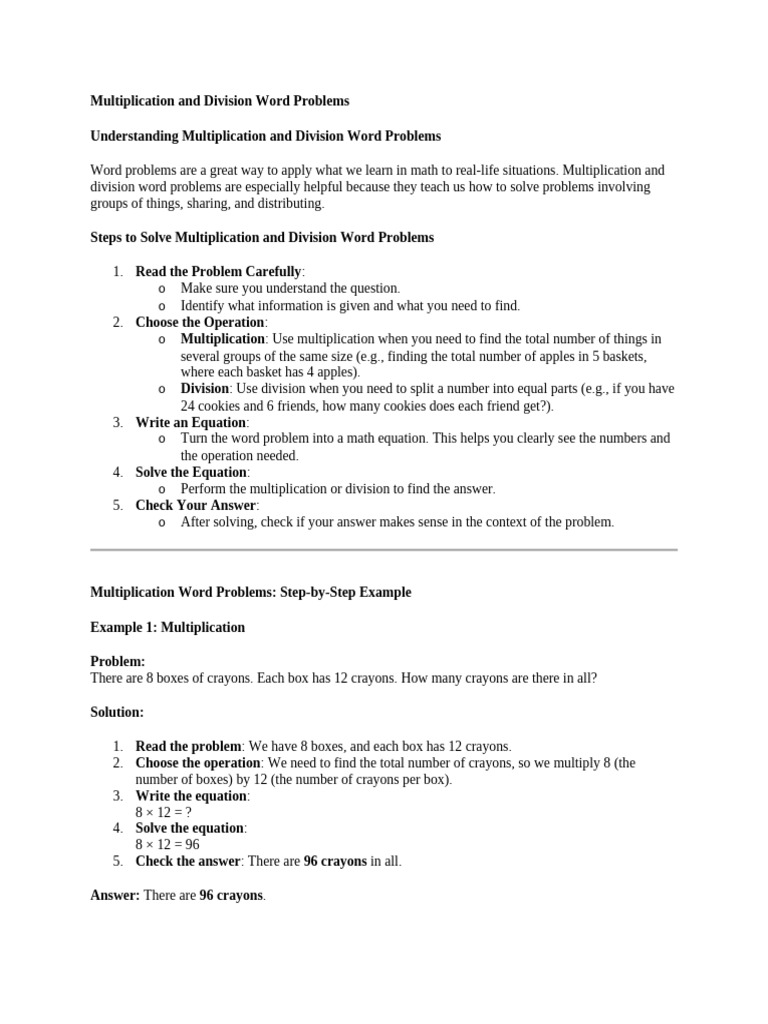 Multiplication and Division Word Problems | PDF | Multiplication ...