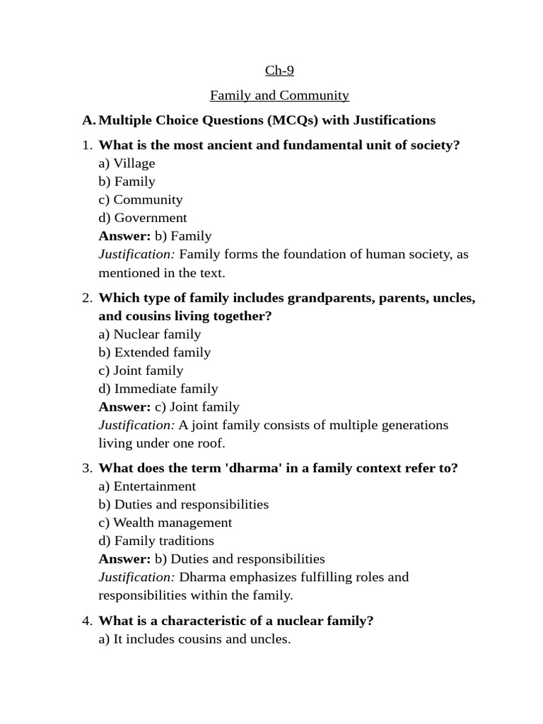 Assignment Class 6 ch-9 Family and Community | PDF | Family | Social Psychology