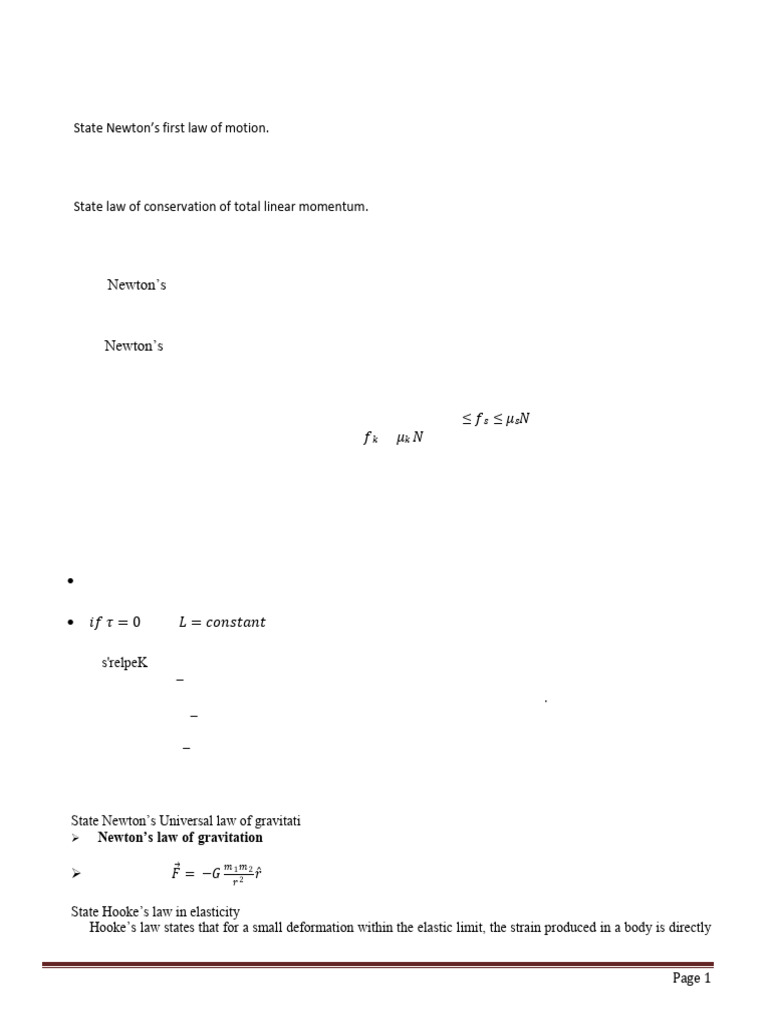 +1 PHY (EM) Laws, Defn. Uses, MINIMUM STUDY MATERIAL | PDF | Force | Acceleration