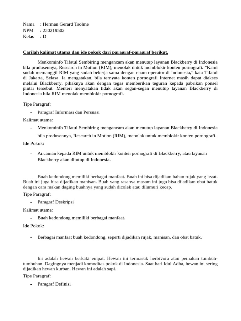 Herman Tsolme - Latihan Paragraf | PDF