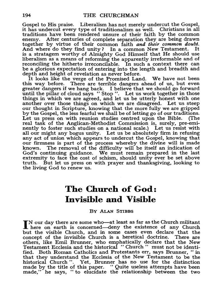 Church of God - Invisible and Visible | PDF | Christian Church ...