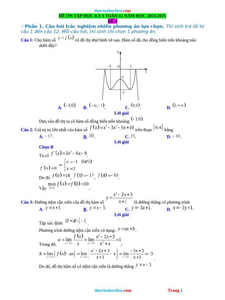 De On Tap HK1 Toan 12 KNTT de 4 | PDF