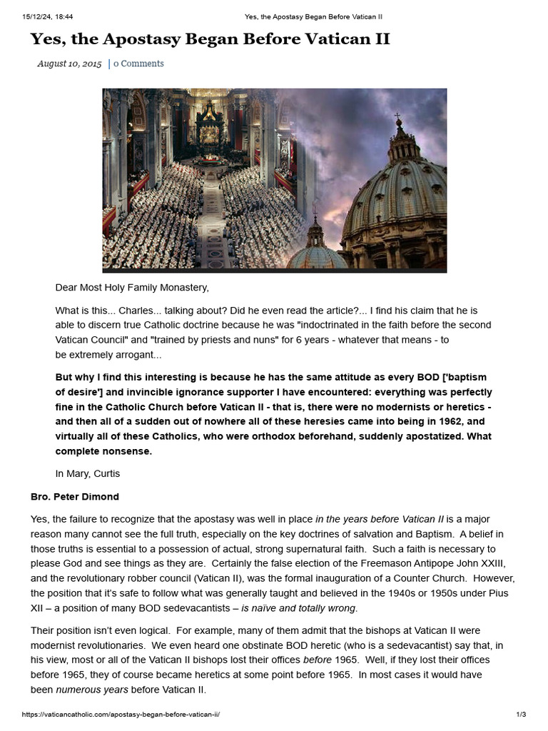 Yes, The Apostasy Began Before Vatican II | PDF | Catholic Church ...