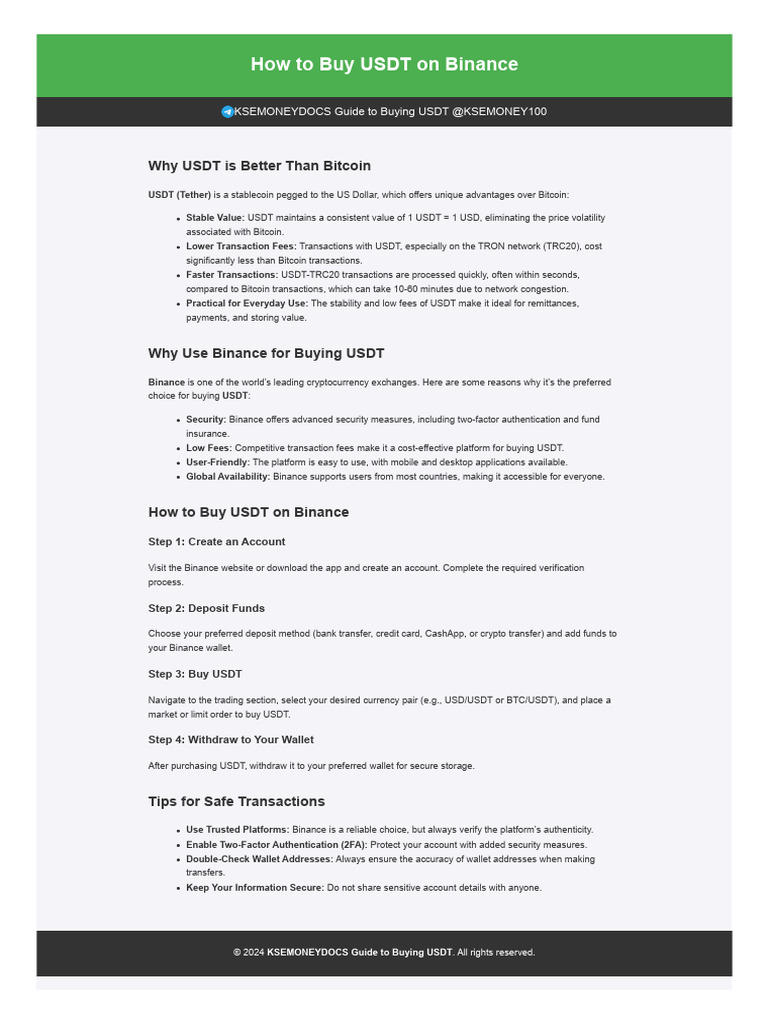 How To Buy USDT On Binance | PDF | Bitcoin | Cryptocurrency