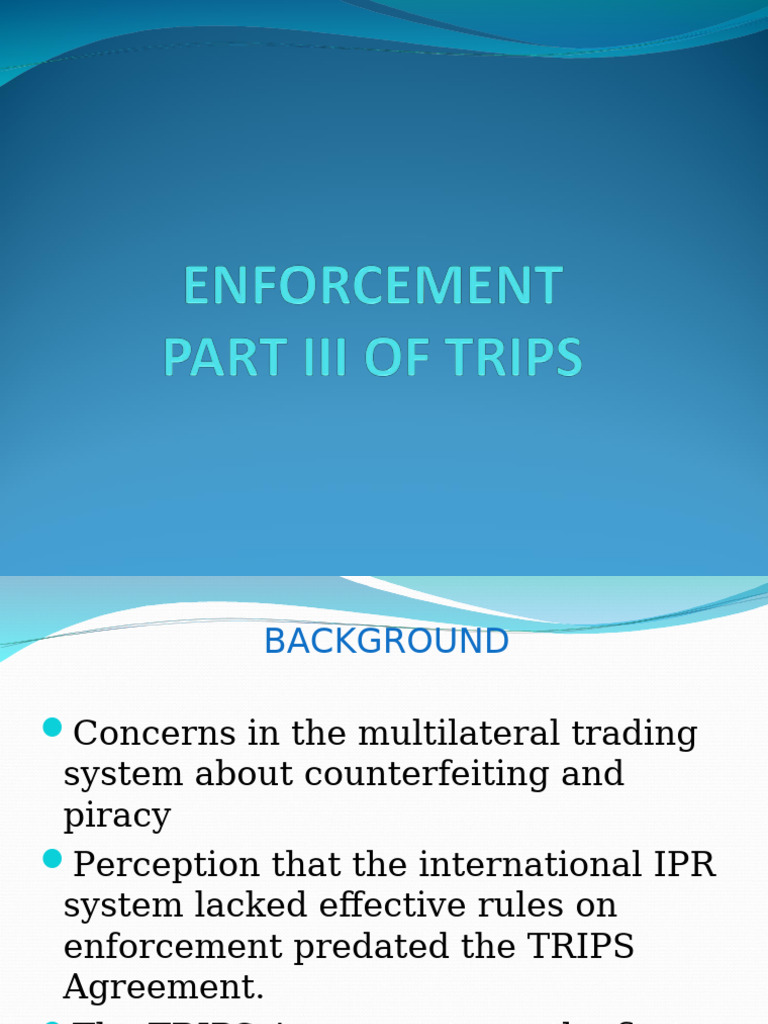 Enforcement TRIPS New | PDF | Copyright Infringement | Intellectual ...
