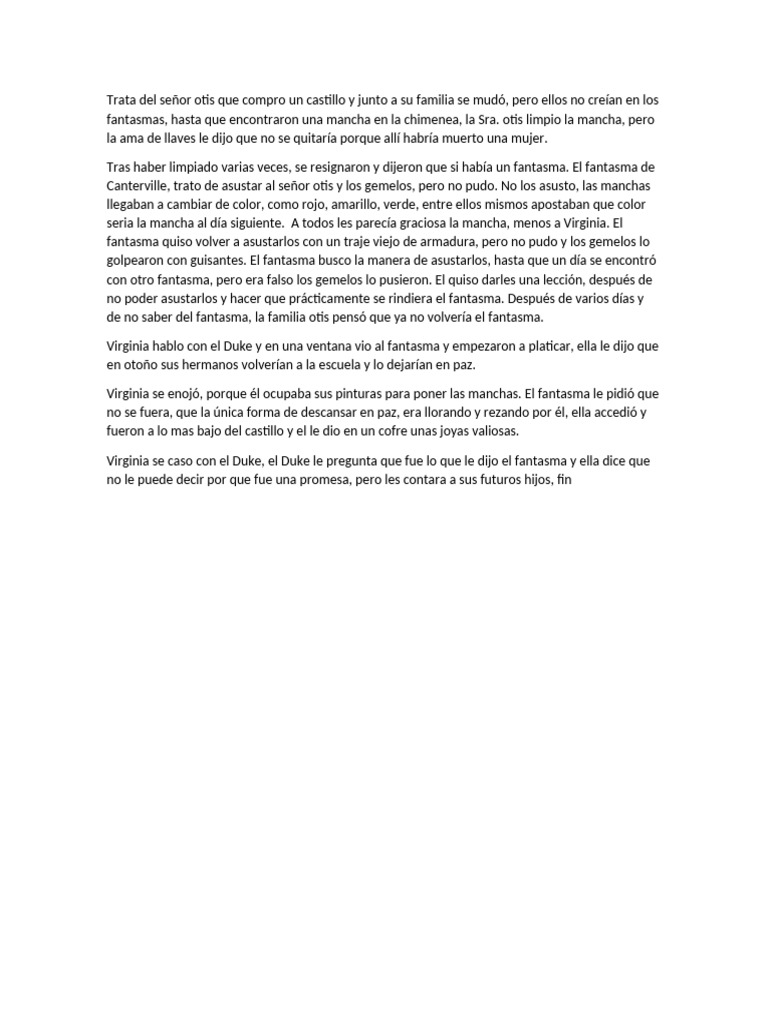 Trata del señor otis que compro un castillo y junto a su familia se mudó | PDF