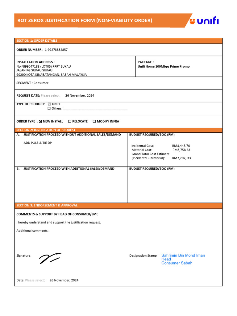 Rot Zerox Justification Form - 1-99273832857 | PDF