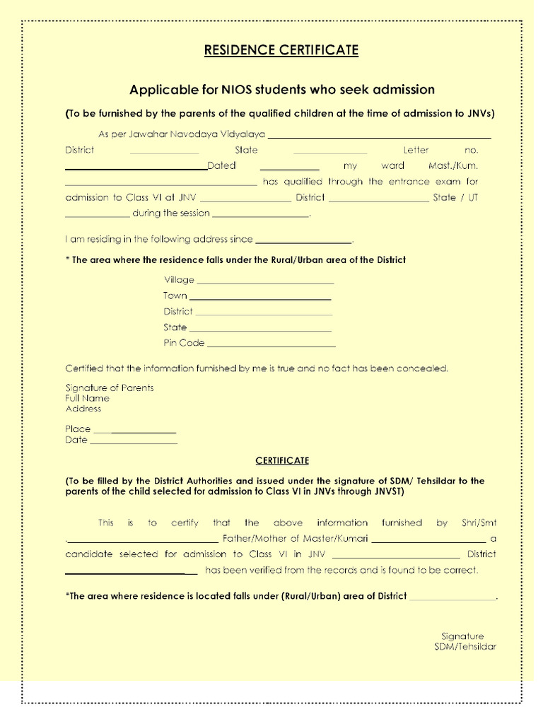JNVST Resedence and Eligibility Certificate | PDF | Lgbt | LGBTQIA+ Studies
