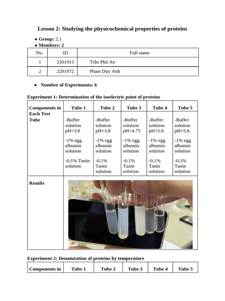 Biochemistry Report - Group 2.1 - Lesson 2 | PDF | Denaturation ...