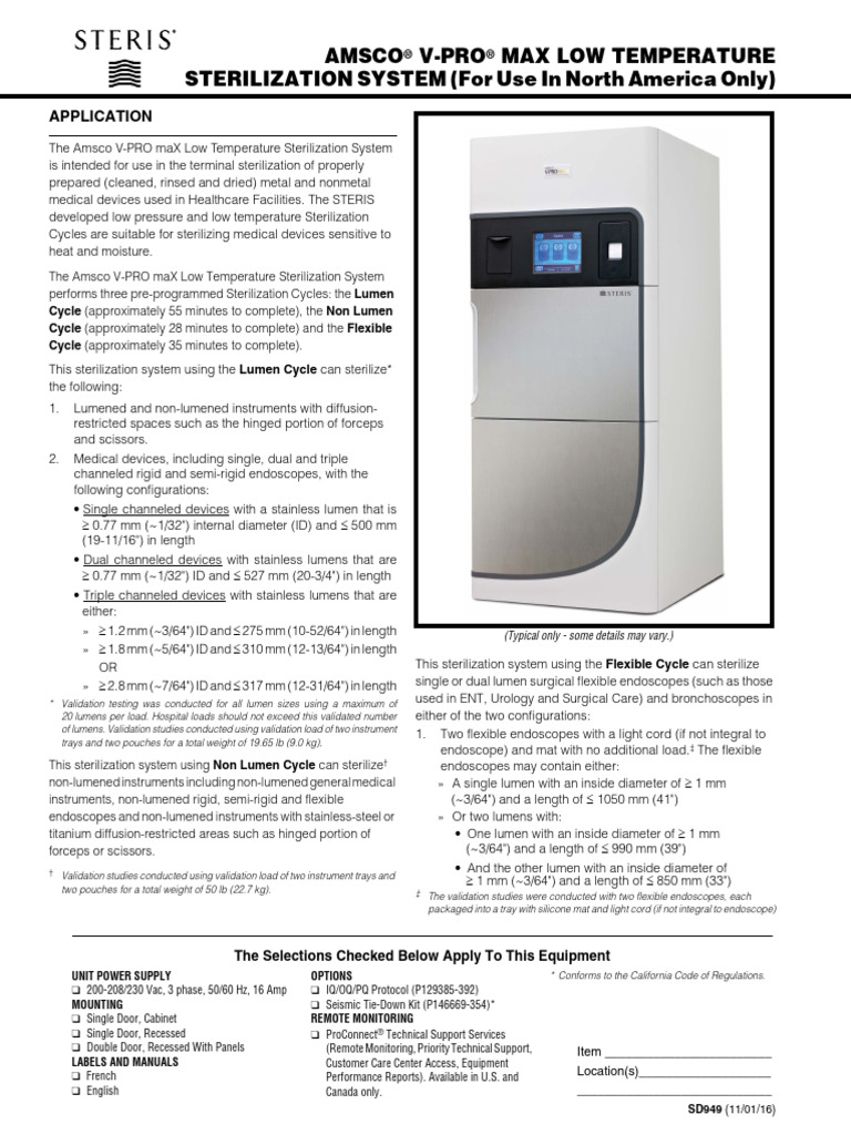 Amsco® V-Pro® Max Low Temperature | PDF | Sterilization (Microbiology) | Insulator (Electricity)