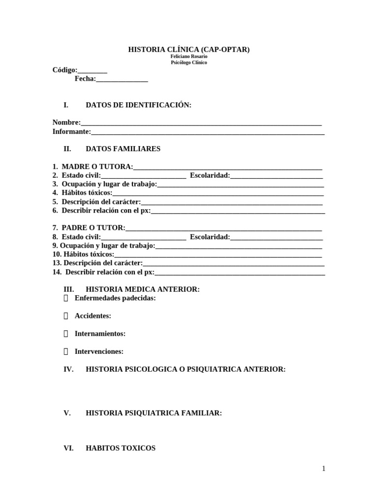 Historia Clínica CAPSI | PDF | Especialidades Medicas | Medicina CLINICA