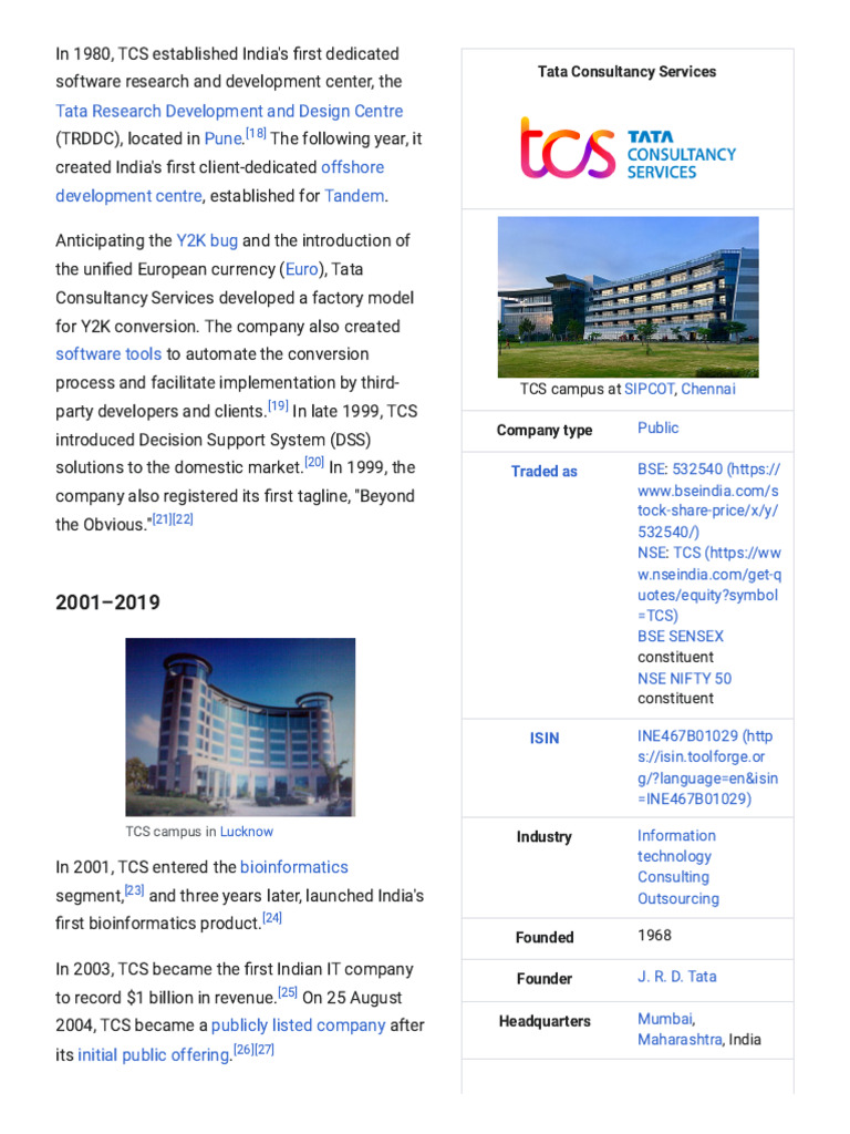 Tata Consultancy Services - Wikipedia | PDF
