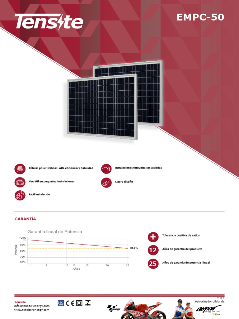 Ficha Tecnica EMPC 50 Tensite | PDF | Panel solar | Electricidad