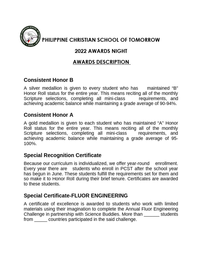 Awards Description 3 | PDF | Thesis | Teachers
