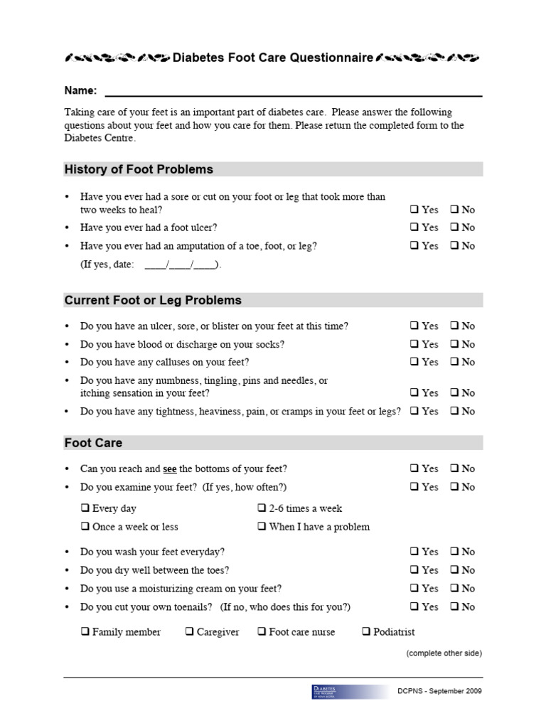 Diabetes Foot Care Questionnaire | PDF | Shoe | Paresthesia