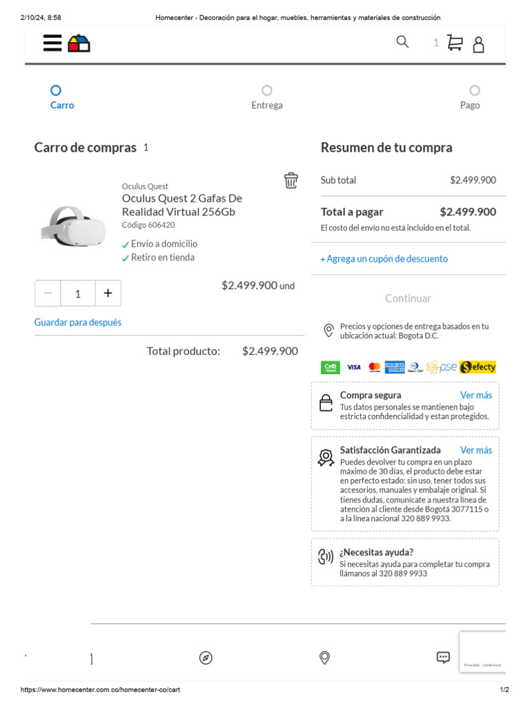 Homecenter - Cotización Oculus | PDF
