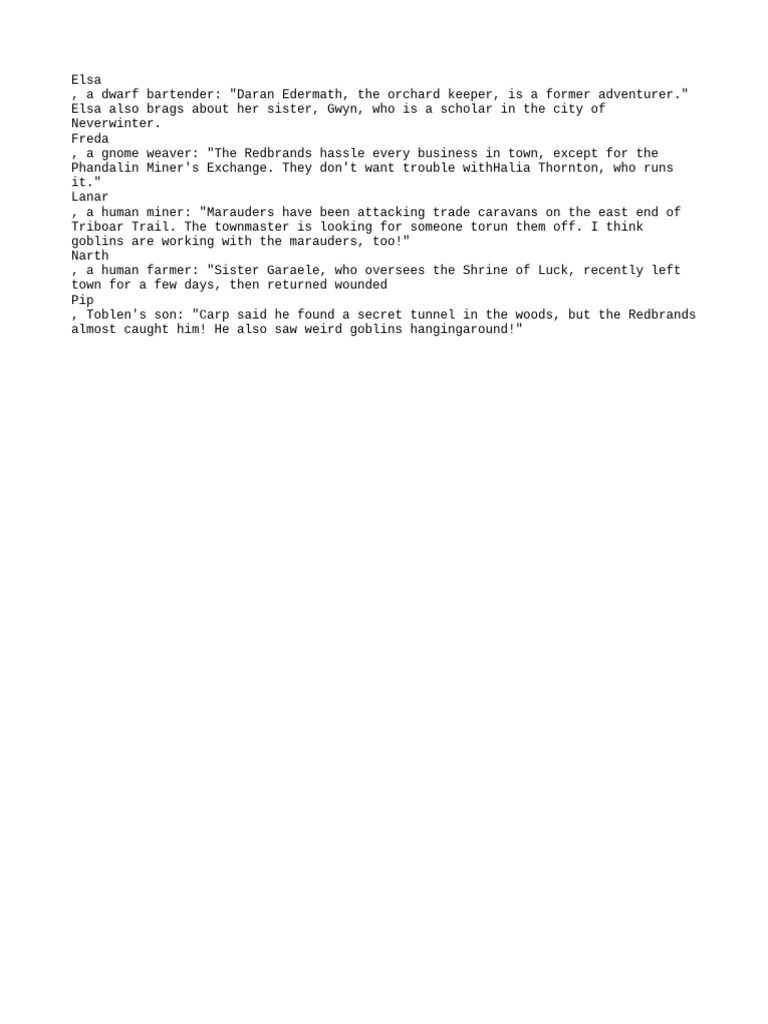 Phandalin Town Gossip and Rumors | PDF