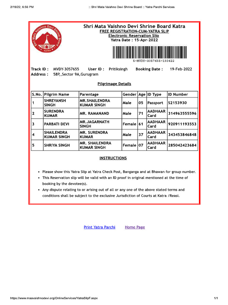 Yatra Slip | PDF