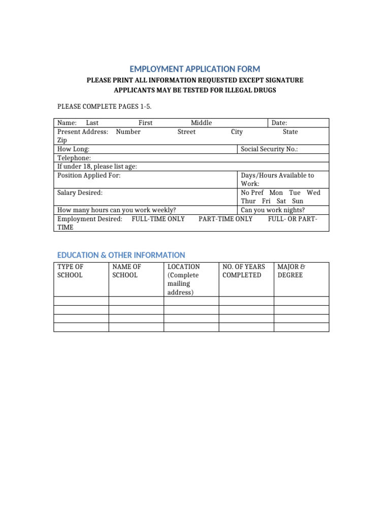 Employment Application Form | PDF