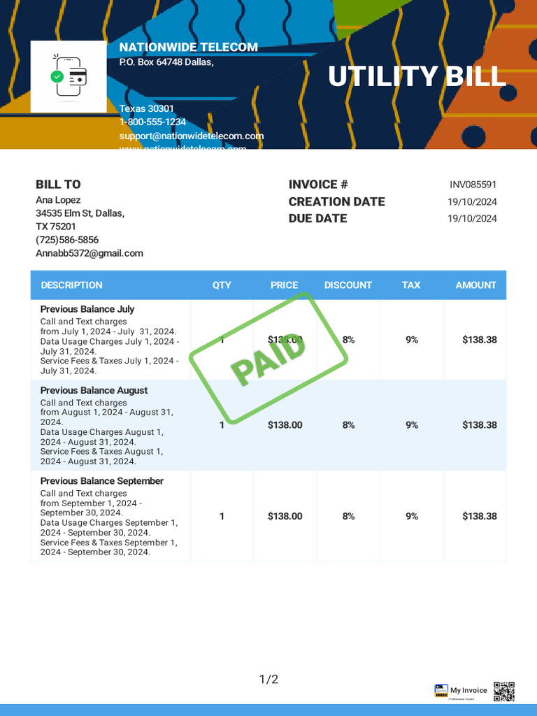Ana's Telecom Bill Summary | PDF | Invoice | Payments
