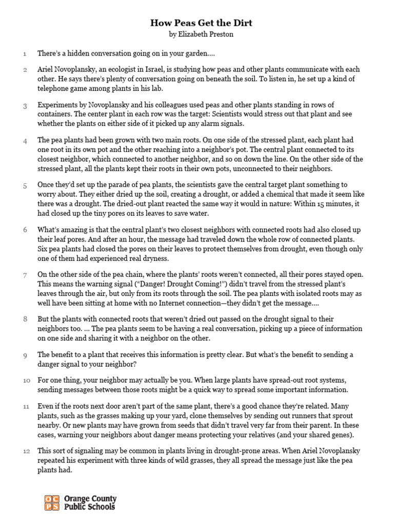 How Peas Get The Dirt by Elizabeth Preston | PDF | Root | Plants